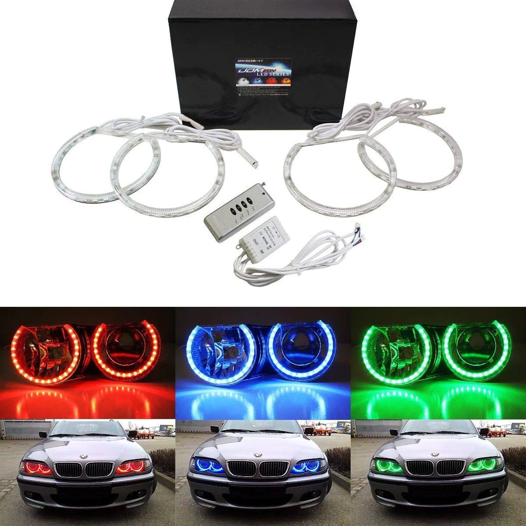 RGB Multi-Color 96-LED Angel Eye Halo Rings w/ Lens Covers and Wireles ...